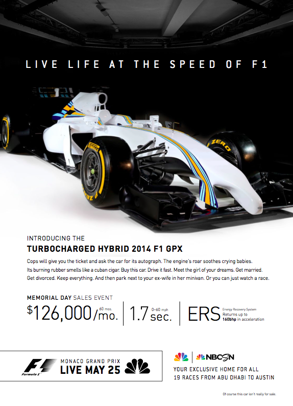 NBC Sports Formula One - Esquire Print ad - Richard Boadu's Portfolio